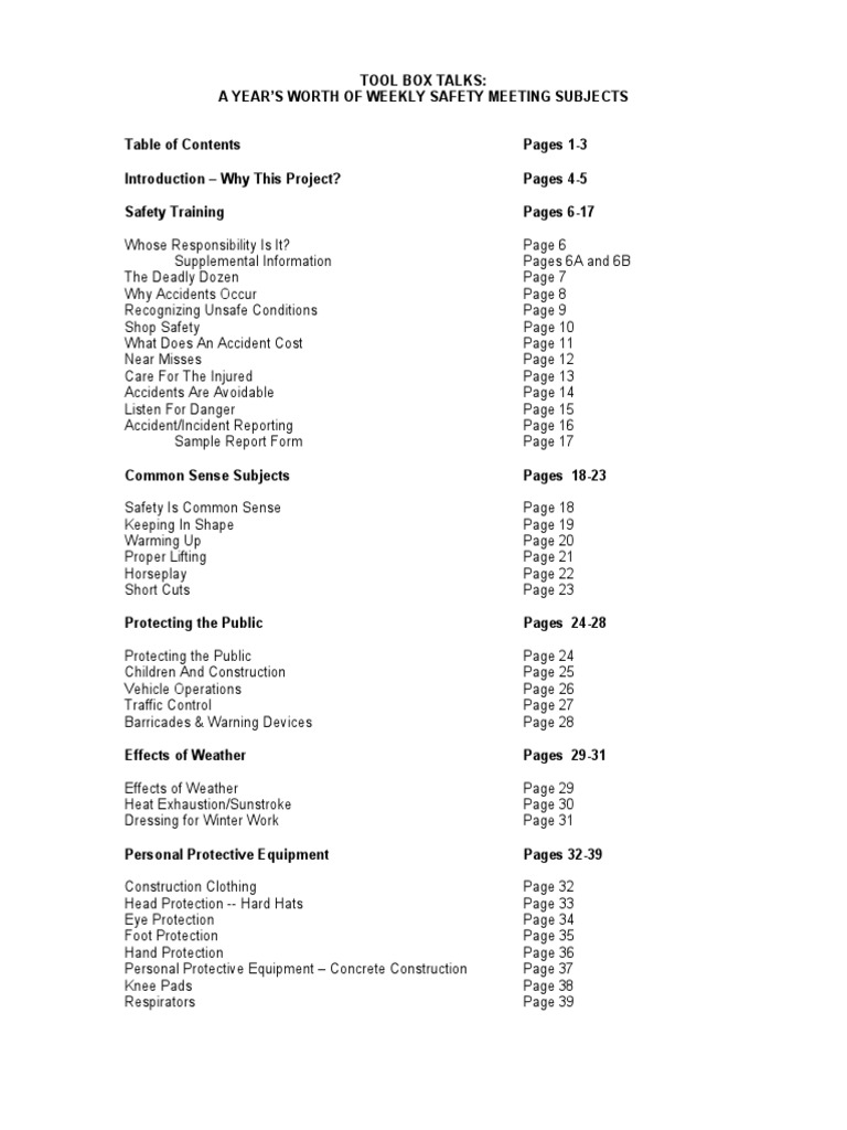 Tool Box Talks Complete | PDF | First Aid | Occupational Safety And Health