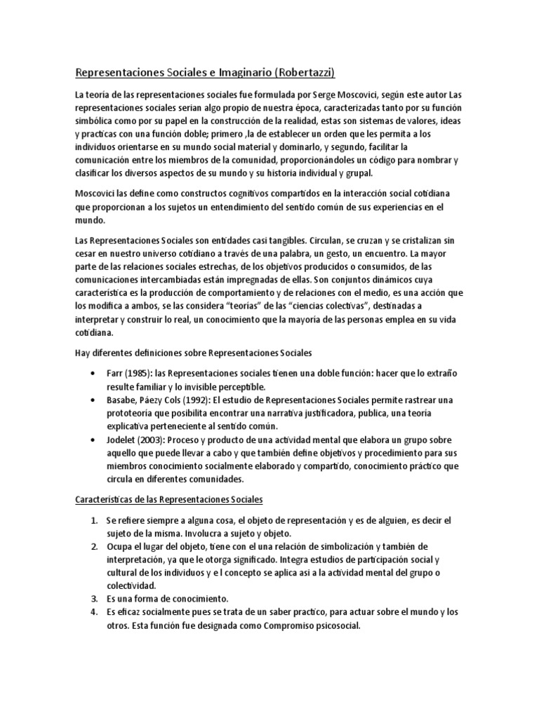 Representaciones Sociales e Imaginario. Psicología Social UBA | Descargar gratis PDF ...