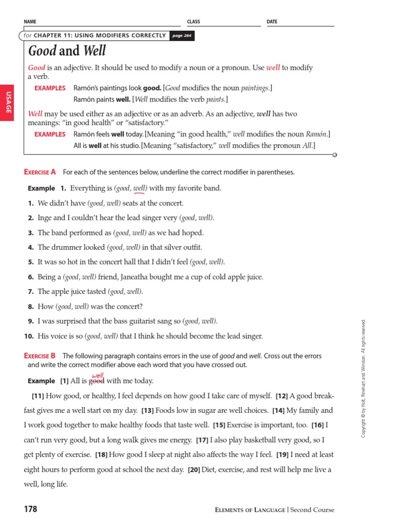 Good Vs Well | PDF | Adjective | Verb