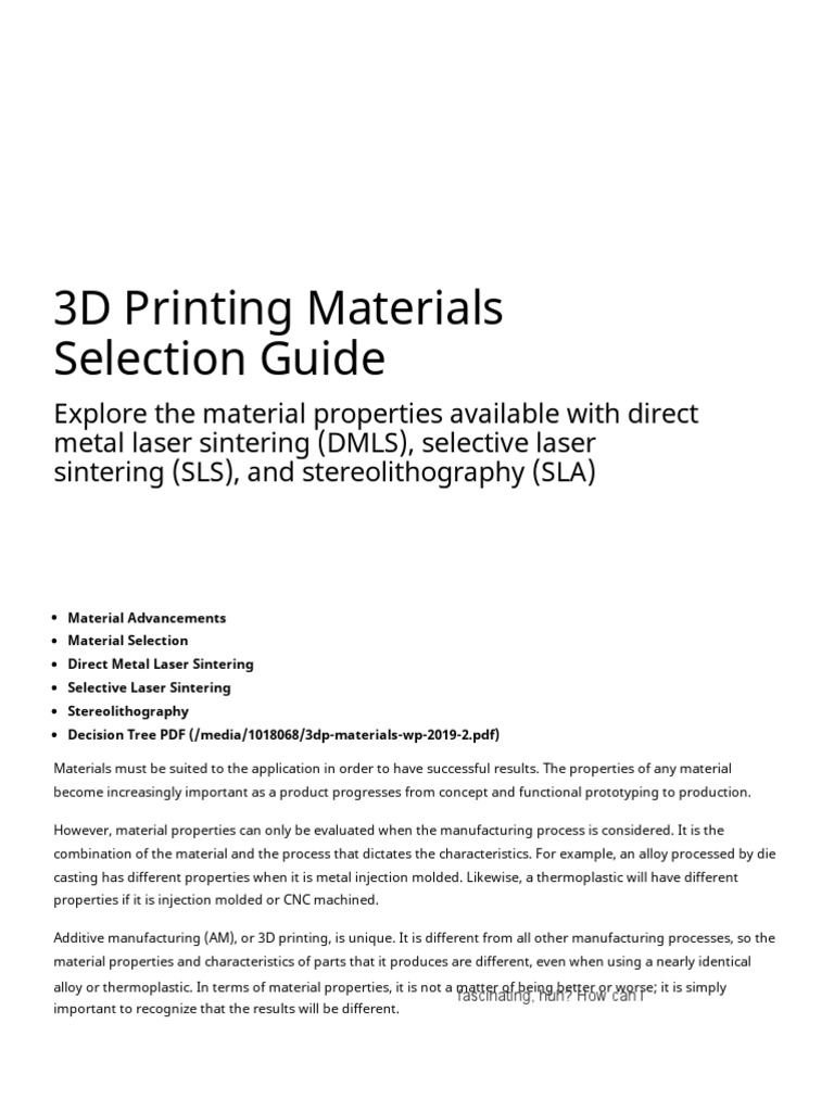3D Printing Materials Selection Guide | PDF | 3 D Printing | Strength ...