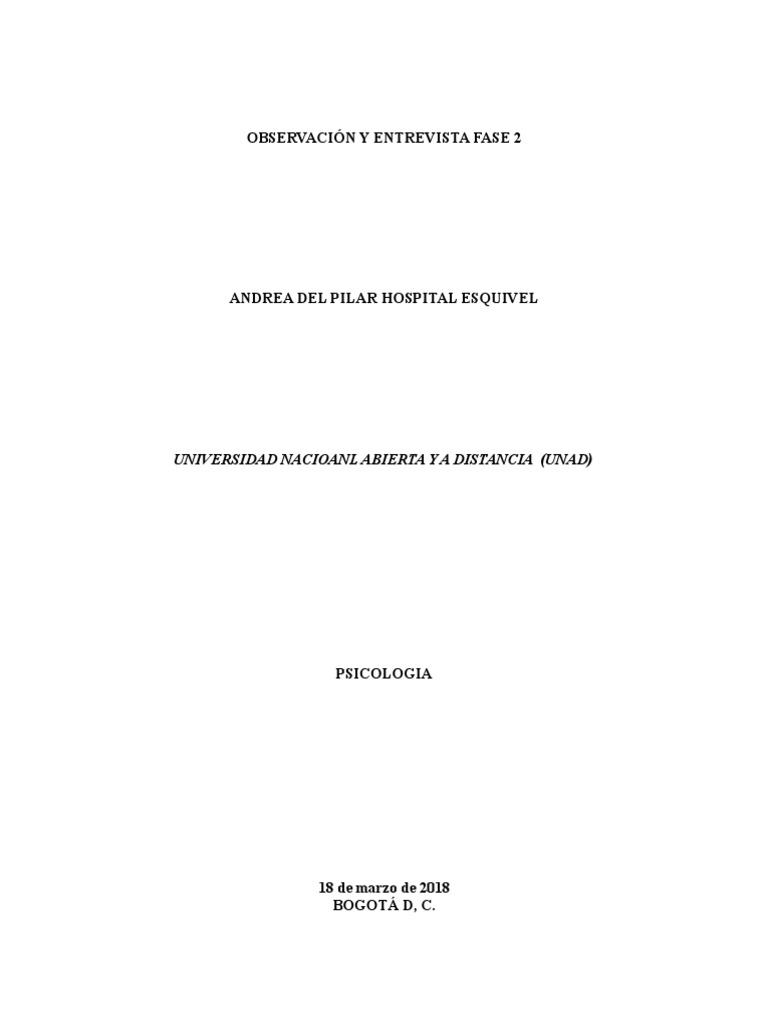 Observacion y Entevista FASE 2 | PDF | Sicología | Evaluación Observacion y Entevista FASE 2 | PDF | Sicología | Evaluación