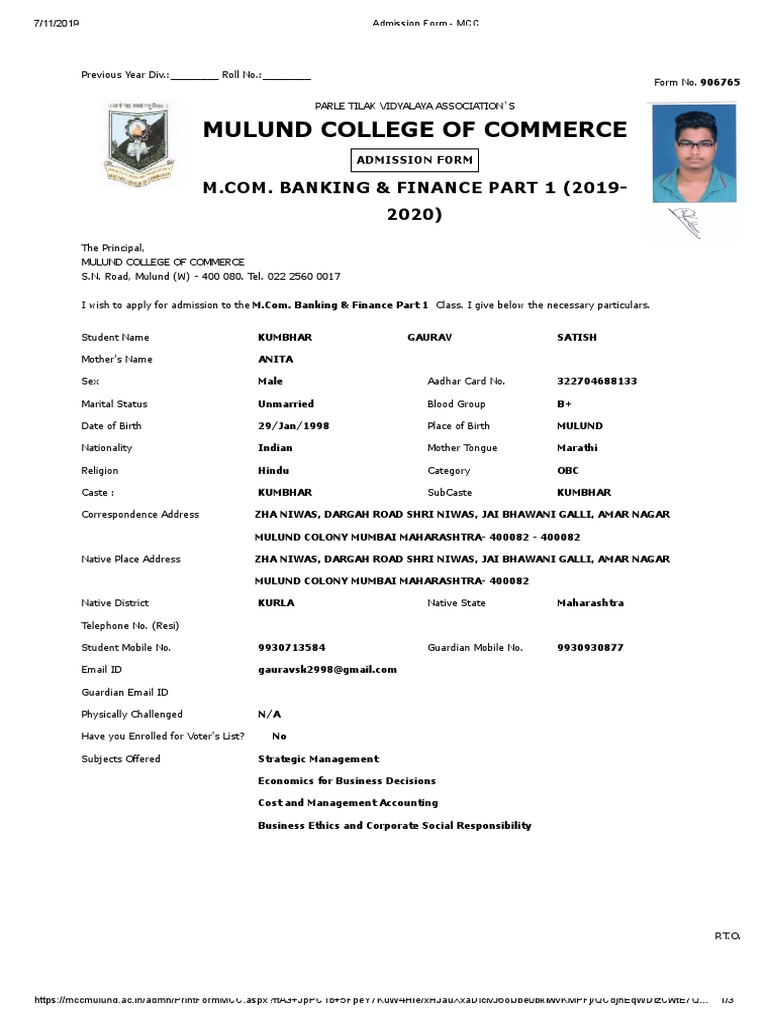 Admission Form - MCC-gaurav PDF | PDF | Identity Document | Social ...