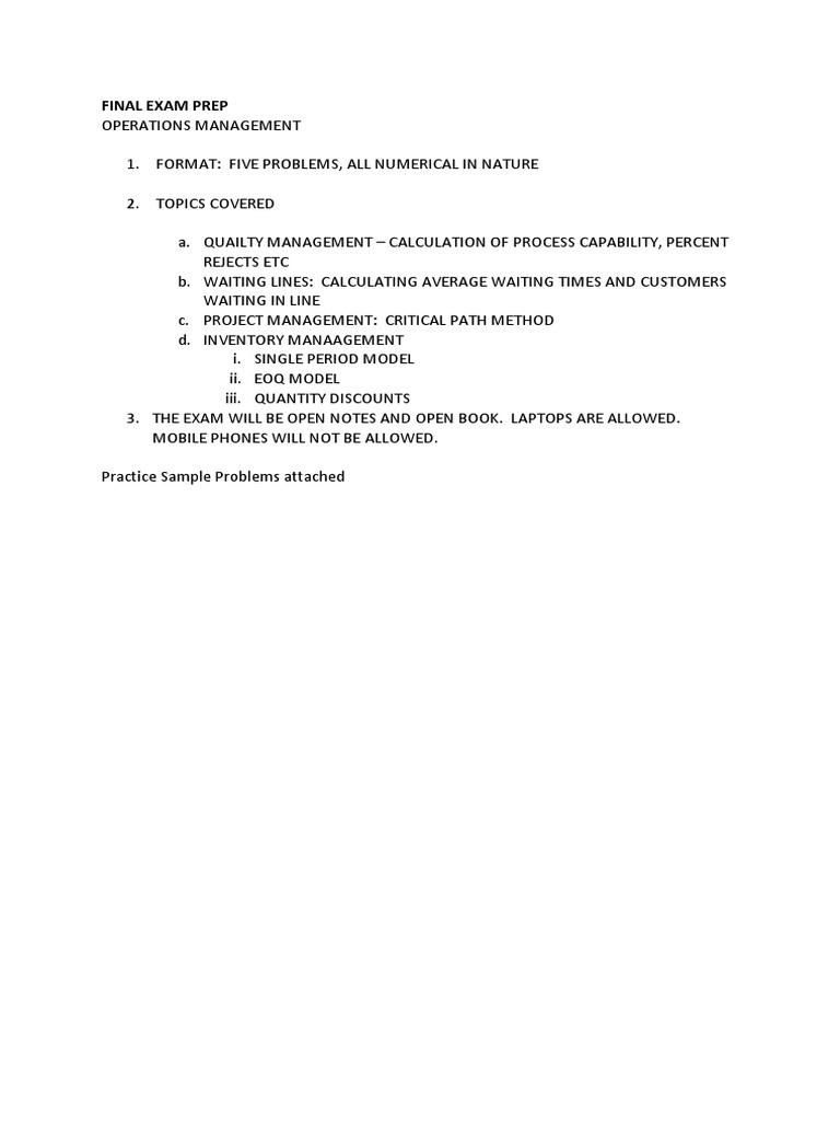Final Exam Prep: Operations Management Problems | PDF | Automated ...
