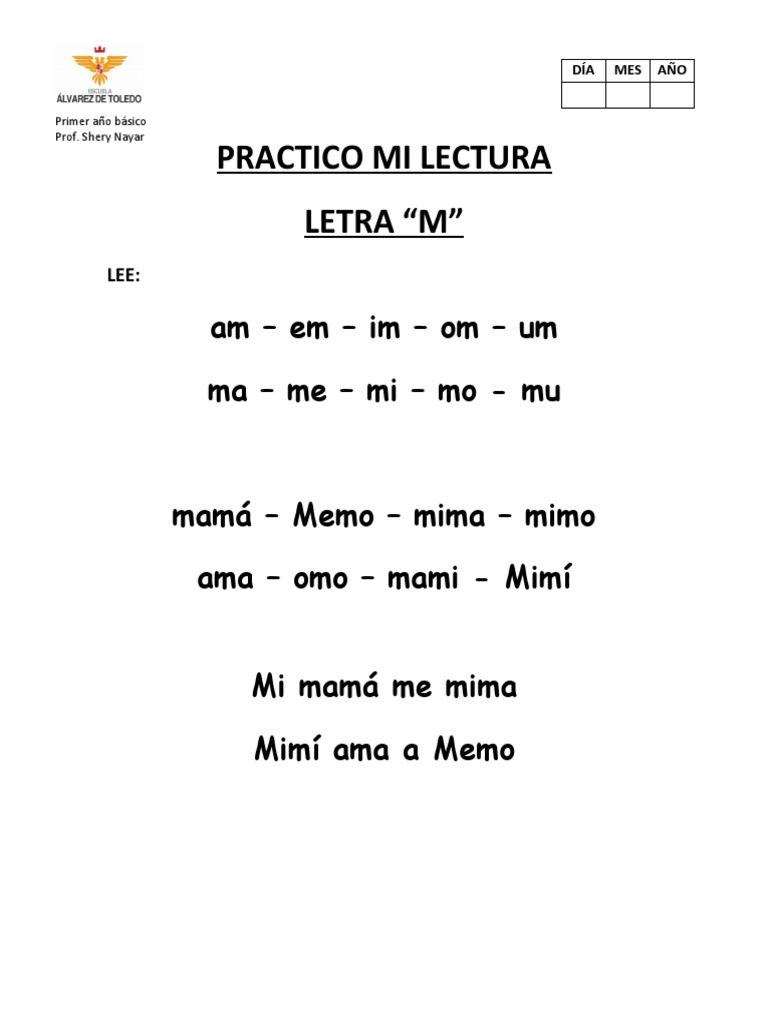 1 Practico-La Lectura Letra M | PDF | Artes del Lenguaje y Comunicación