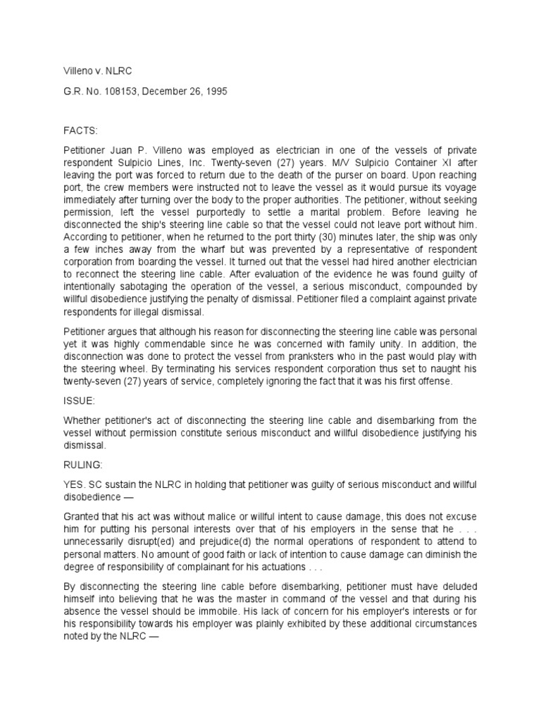 116 Villeno V NLRC (Case Digest) | Download Free PDF | Civil ...