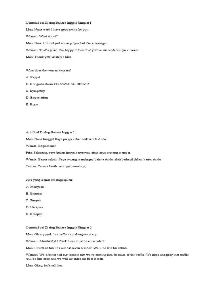 Soal Dialog Bahasa Inggris | PDF