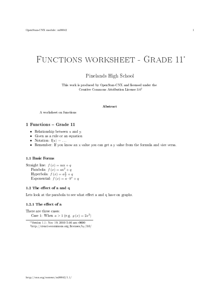 Functions Worksheet - Grade 11 1 | Download Free PDF | Cartesian ...
