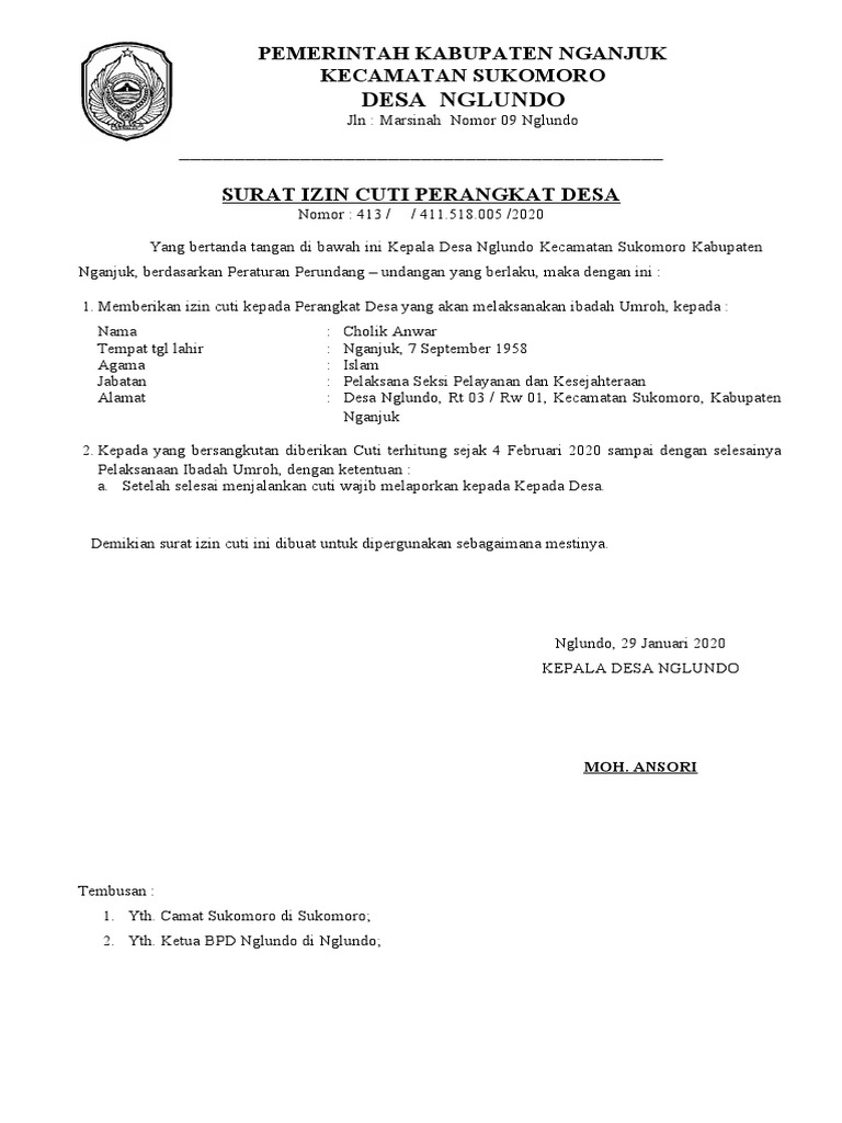 Surat Izin Cuti | PDF