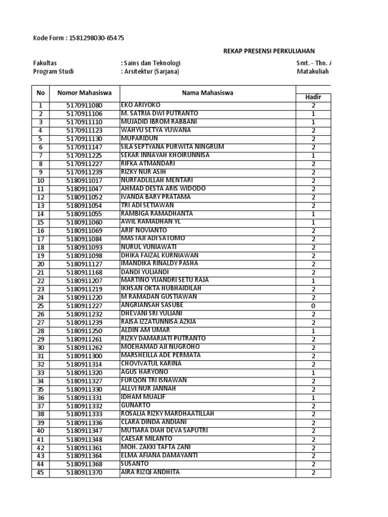 Rekap Presensi Kuliah | PDF