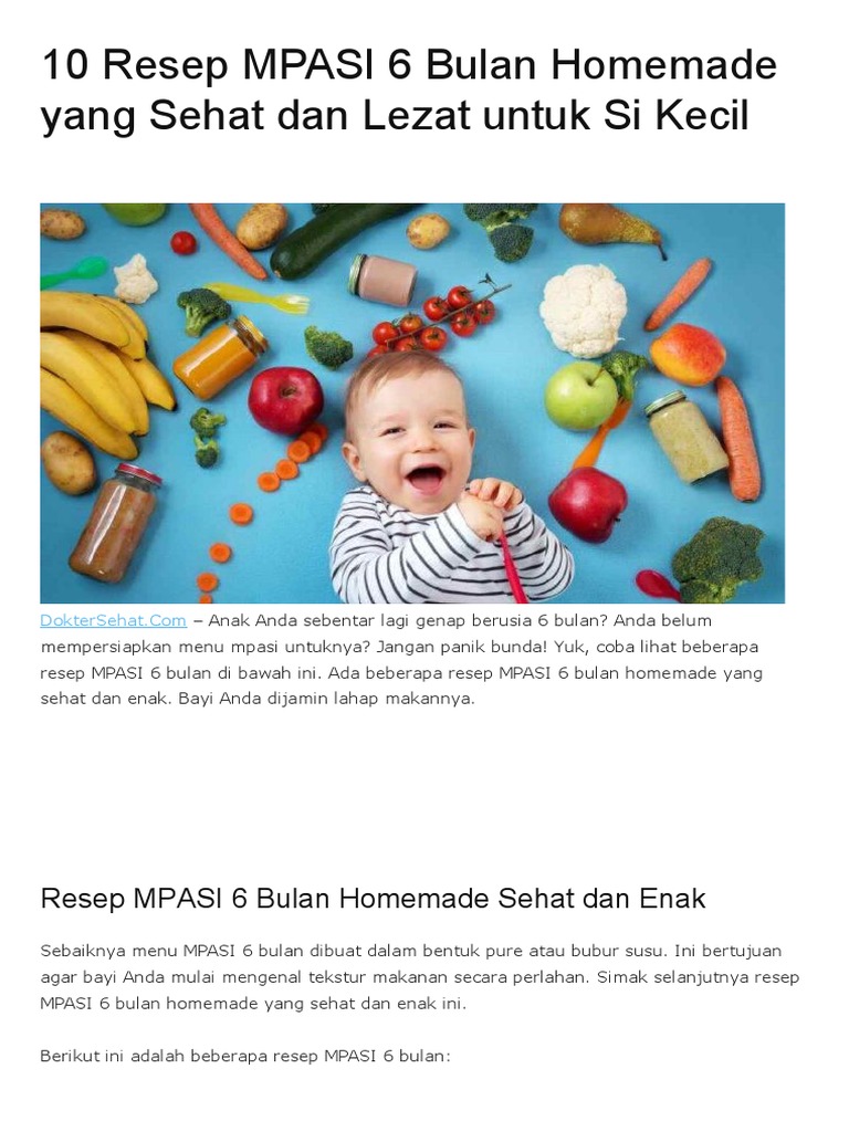 10 Resep MPASI 6 Bulan Homemade Yang Sehat Dan Lezat Untuk Si Kecil | PDF
