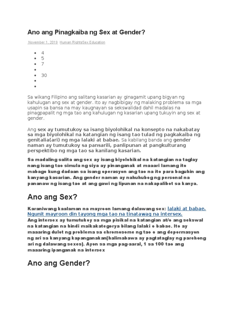 Ano Ang Pinagkaiba NG Sex at Gender | PDF