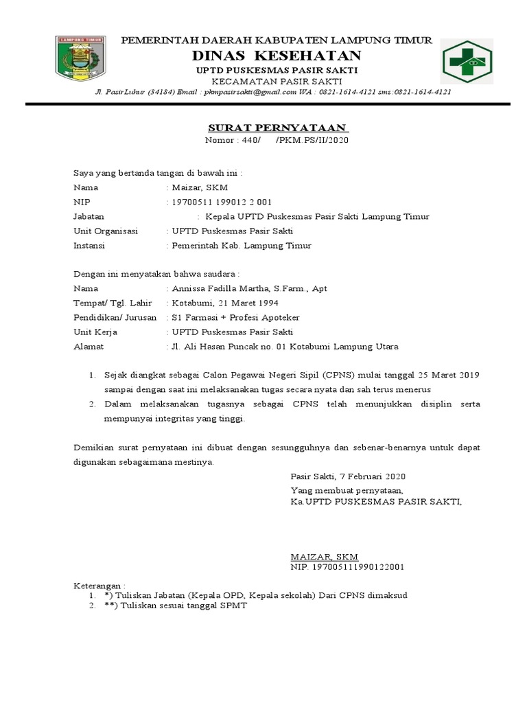 Surat Pernyataan 2 Uptd | PDF