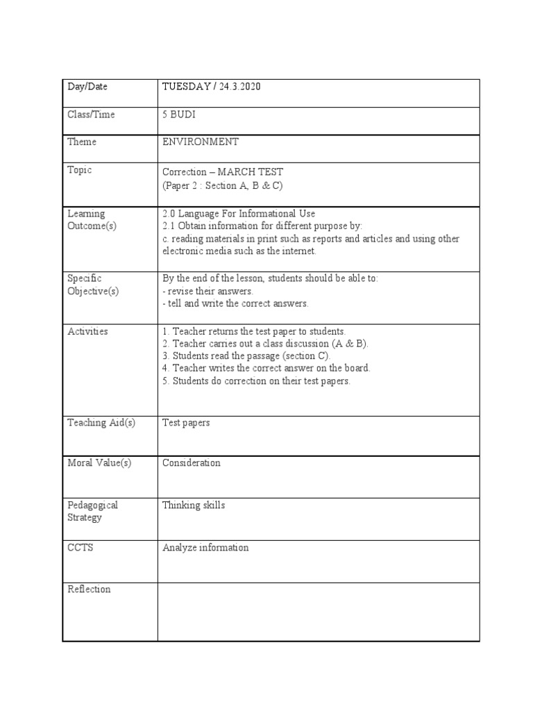 Lesson Plan Revision Test or Exam Paper | PDF