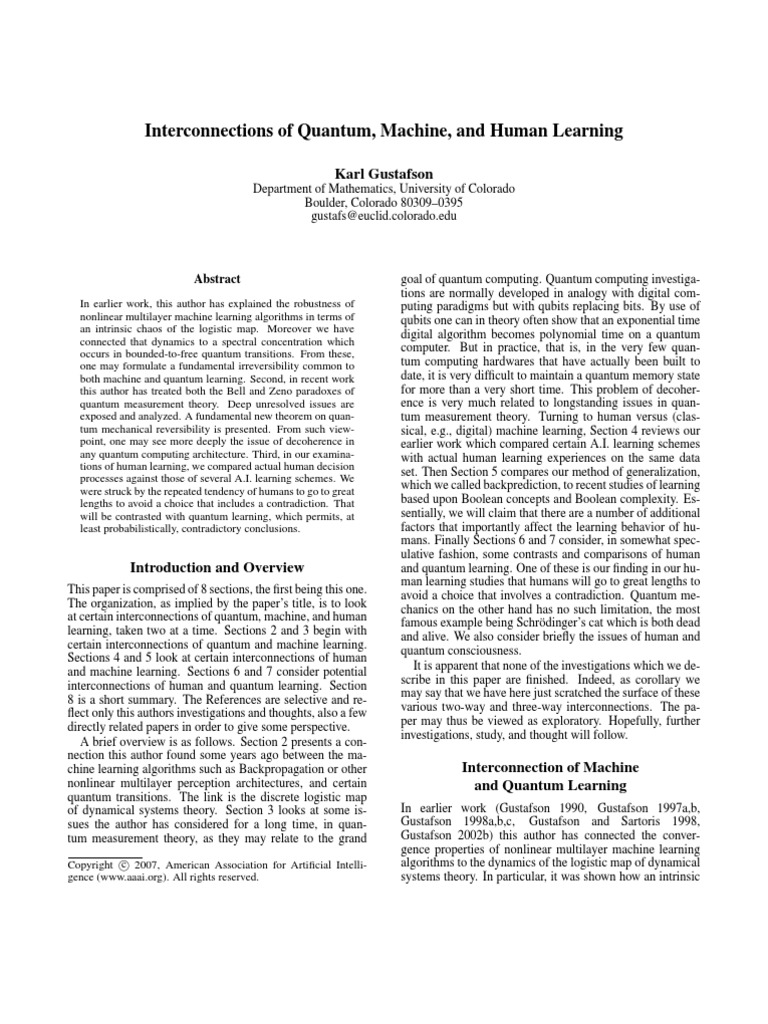 Interconnections of Quantum, Machine, and Human Learning: Karl ...