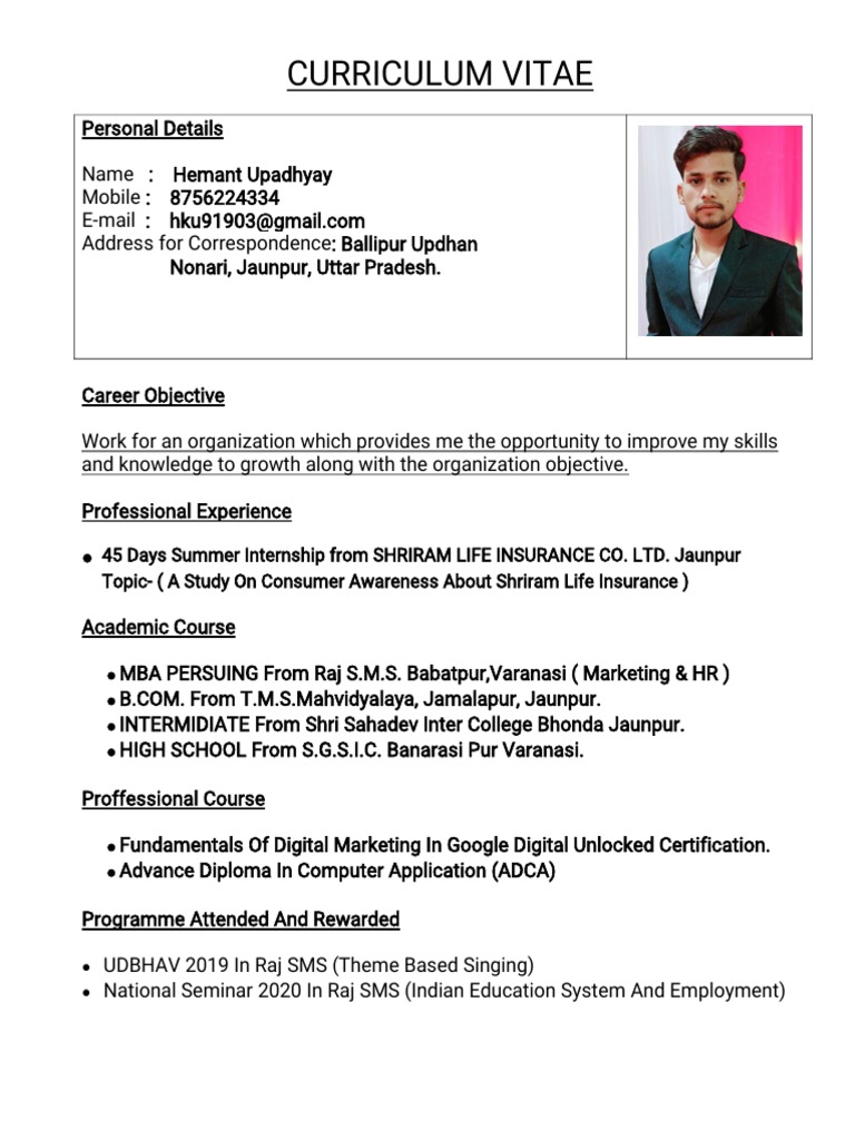 Hemant Upadhyay CV | PDF