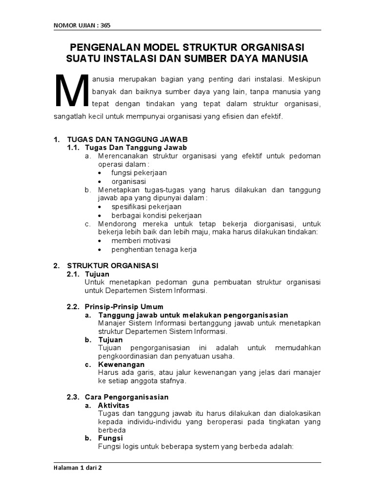 Pengenalan Model Struktur Organisasi Suatu Instalasi Dan Sumber Daya ...
