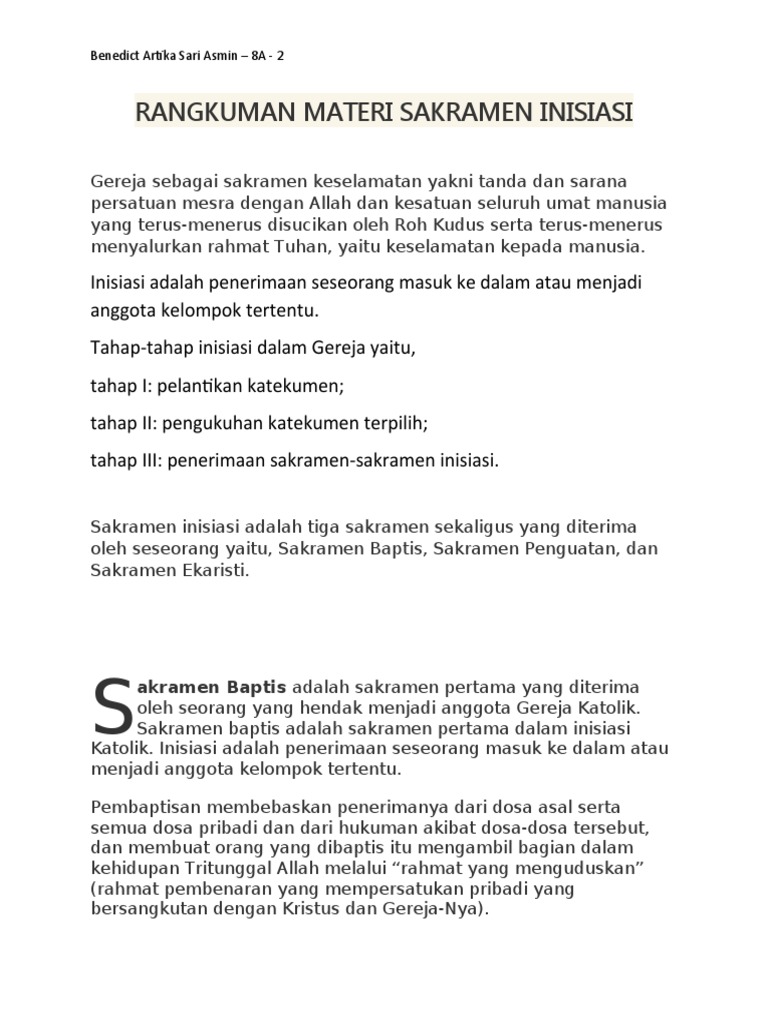 Rangkuman Materi Sakramen Inisiasi | PDF | Agama & Spiritualitas | Filsafat