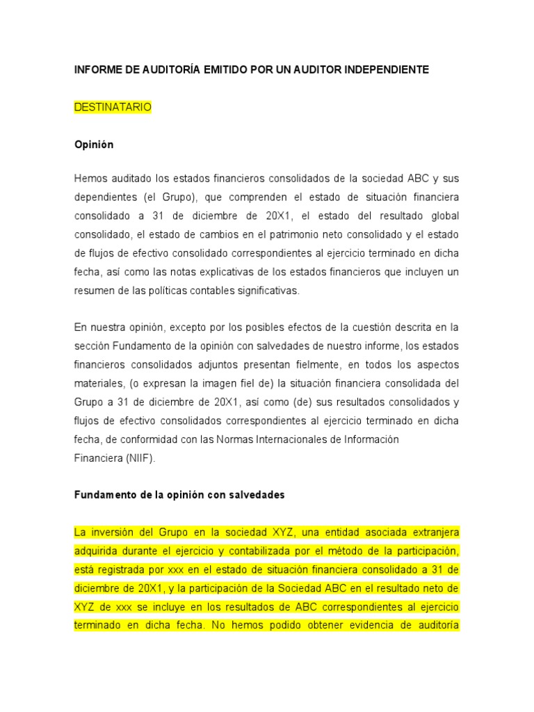NIA 705 - CON SALVEDADES Por No Obtener Evidencia Suficiente - Cuestión Clave | PDF | Auditoría ...