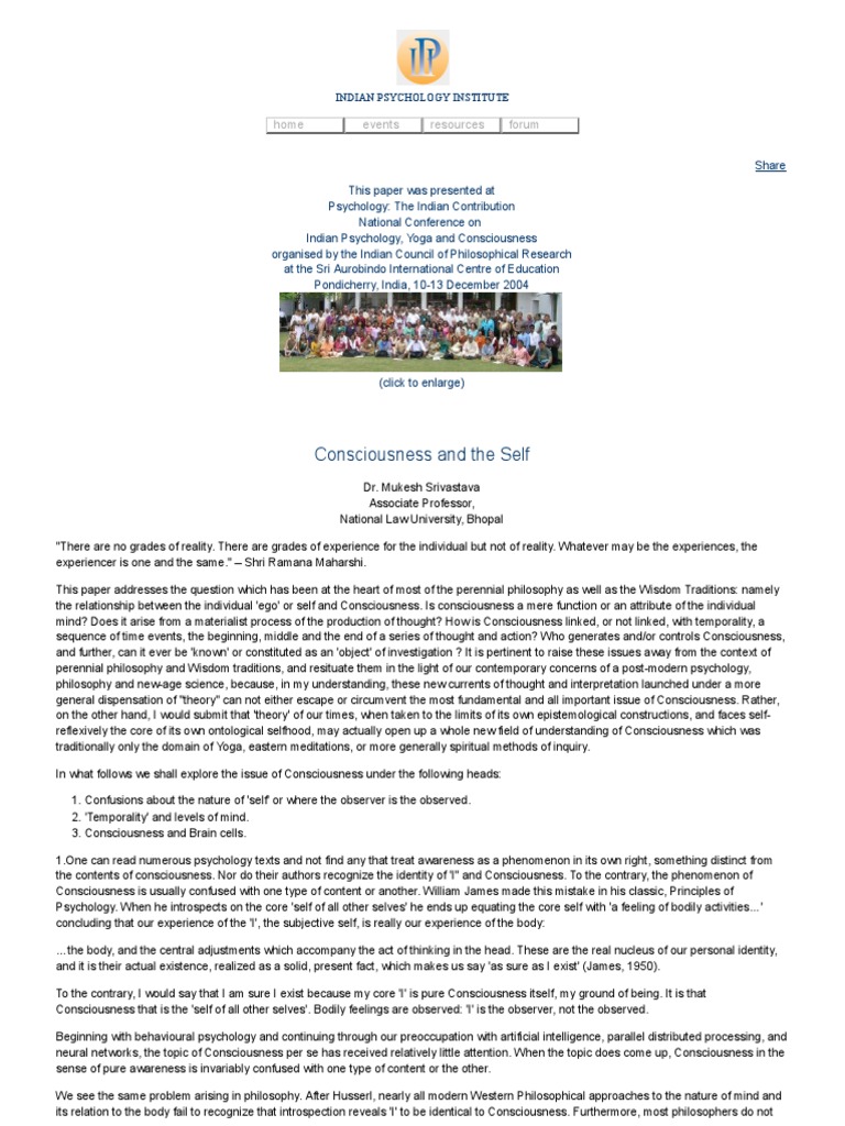 Consciousness And The Self Indian Psychology Yoga And Consciousness