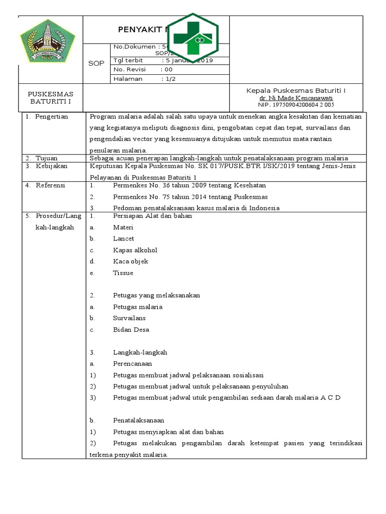 SOP Program Malaria | PDF