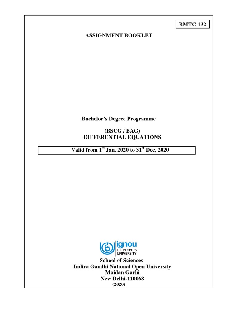 BMTC-132 Assignment 2019-20 (English) PDF | PDF | Partial Differential Equation | Equations