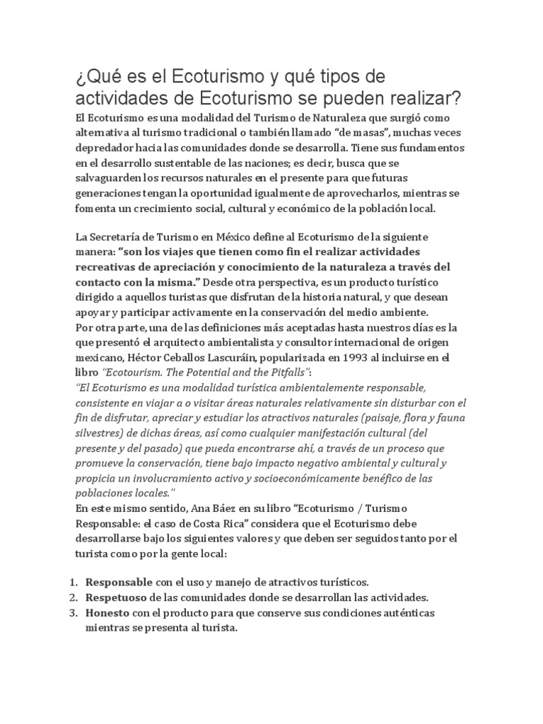 Tipos de Actividades de Ecoturismo | PDF | Turismo | Entorno natural