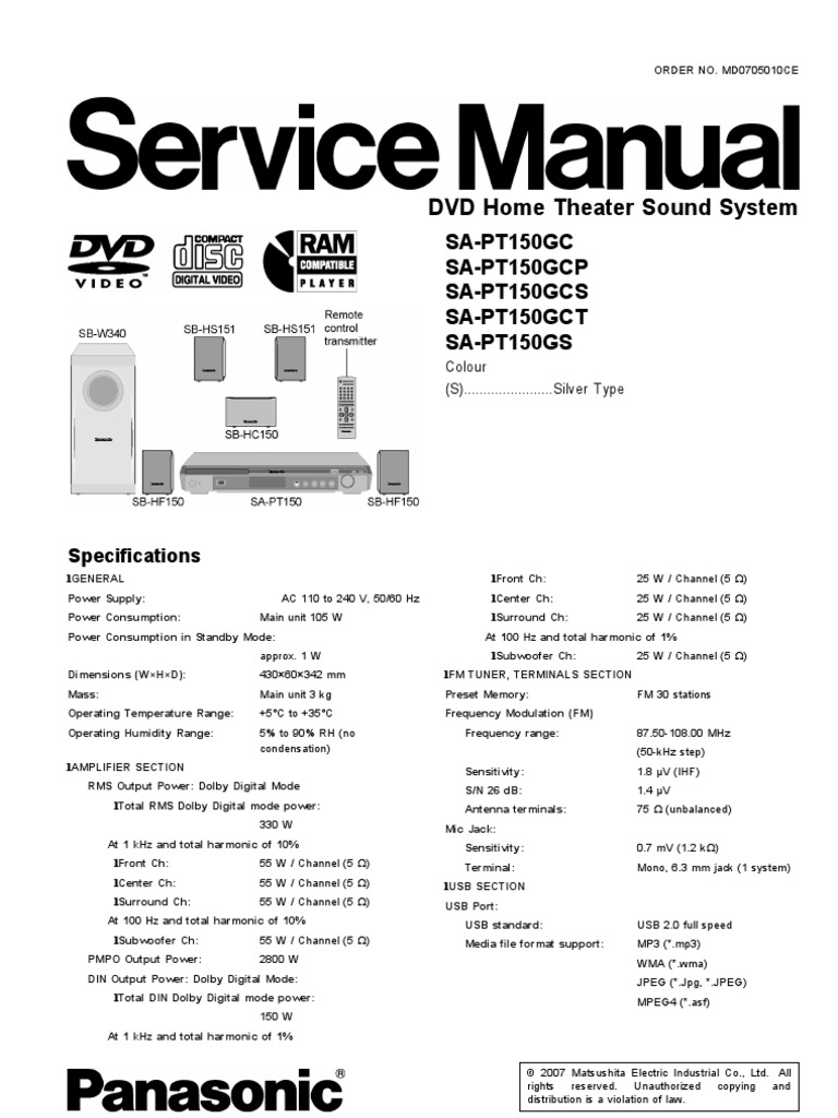 Panasonic-SAPT150 HT System | PDF | Electrostatic Discharge ...
