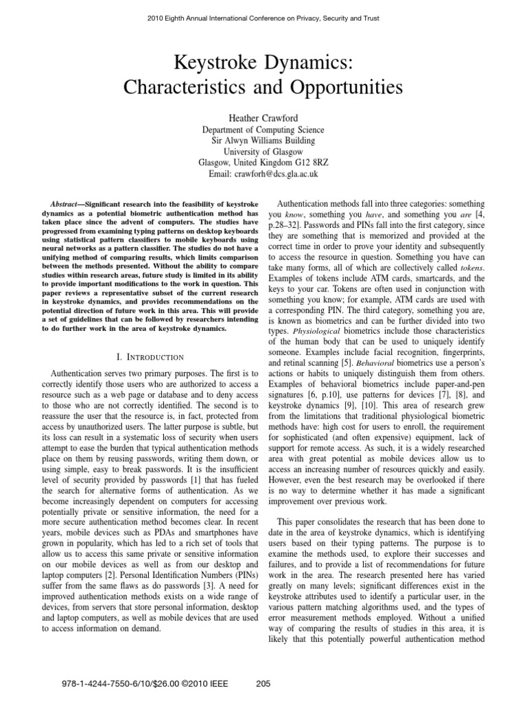 Keystroke Dynamics Characteristics and Opportunities | PDF ...