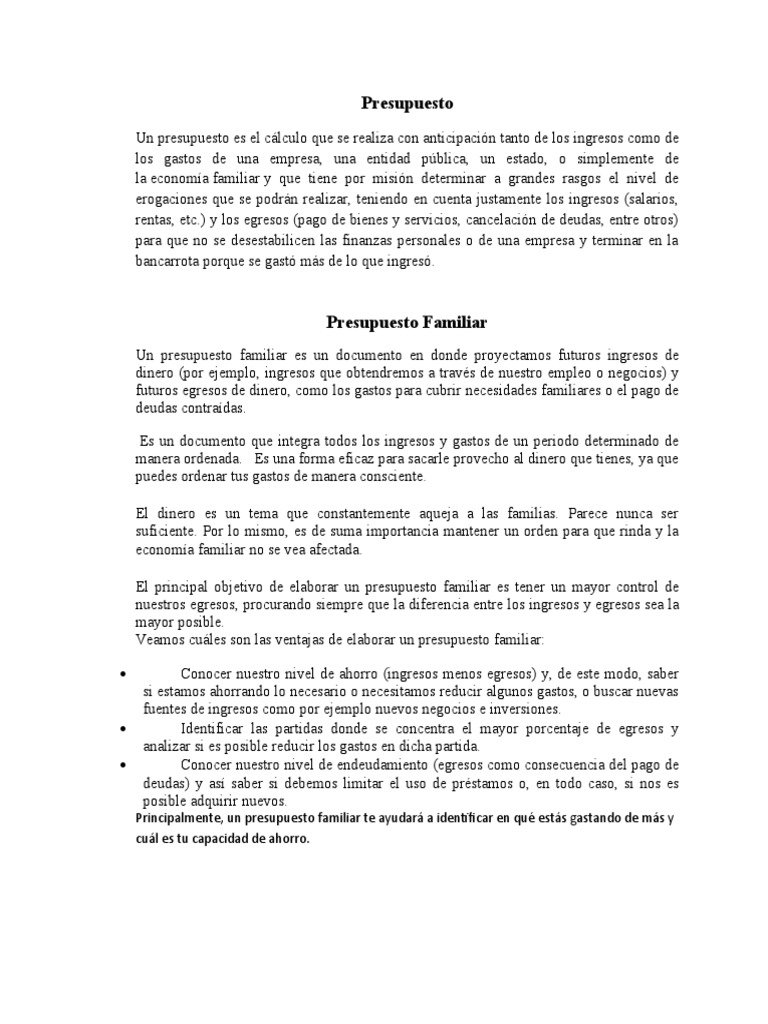 Presupuesto Familiar | PDF | Presupuesto | Ahorro