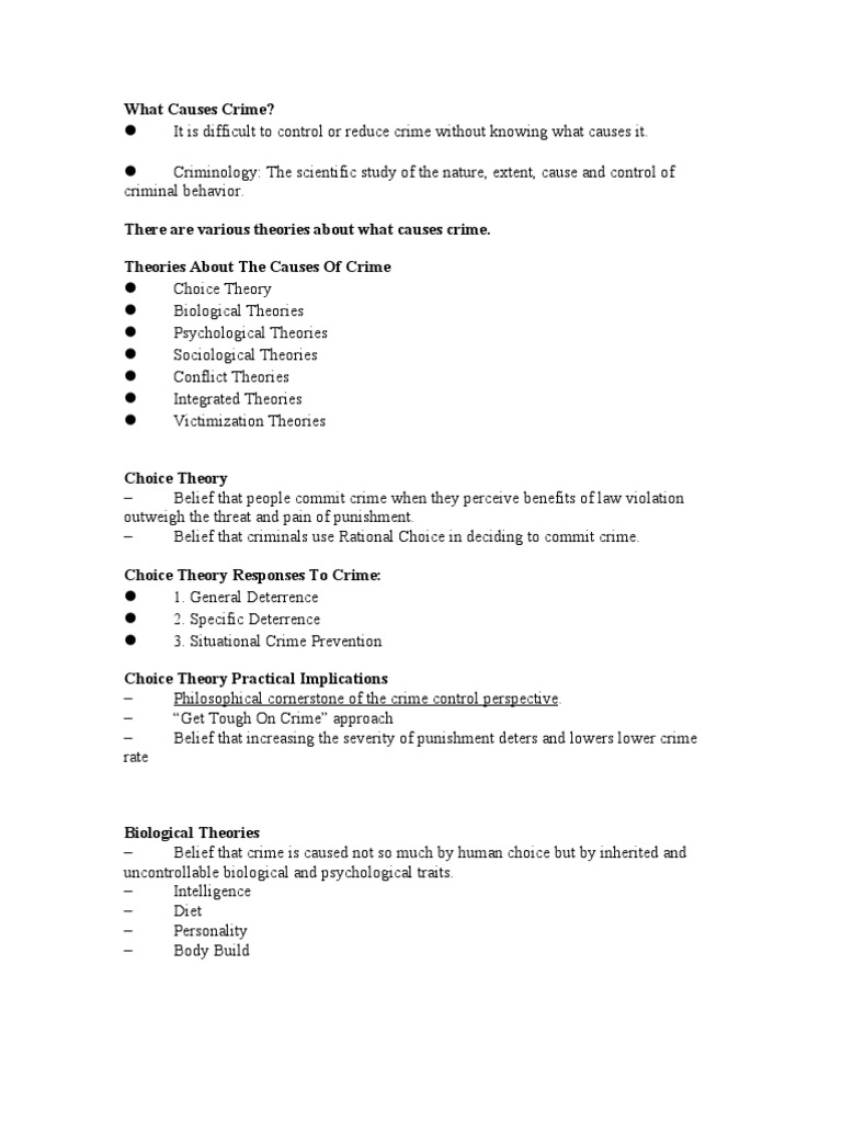 Causes of Crime Study Guide | PDF | Deviance (Sociology) | Crime & Violence