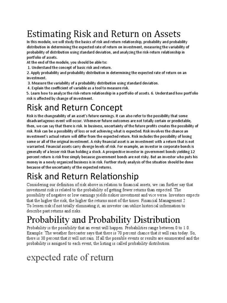Estimating Risk and Return On Assets | PDF | Risk | Standard Deviation