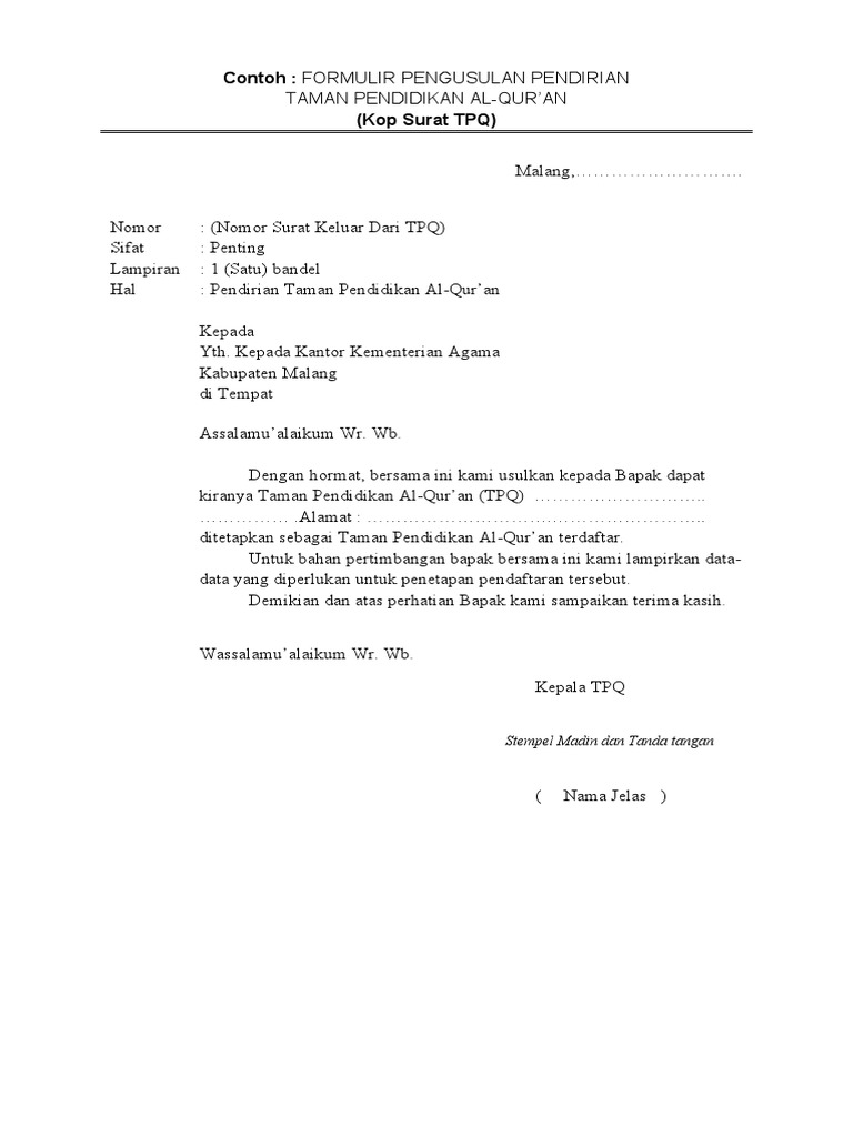 REKOMENDASI IZIN OPERASIONAL TPQ | PDF