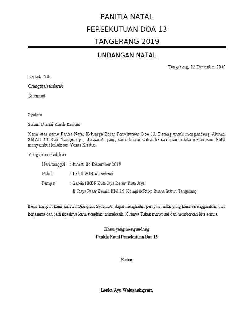 Contoh Surat Undangan Natal | PDF