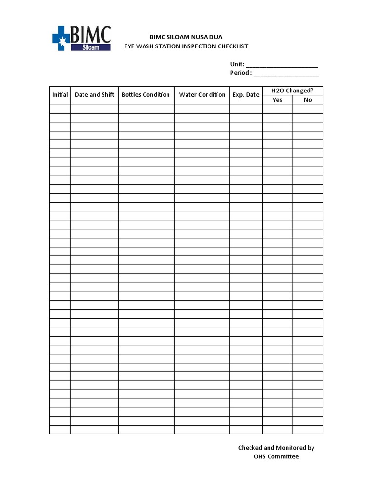 Eye Wash Station Inspection Checklist | PDF | Finance & Money Management