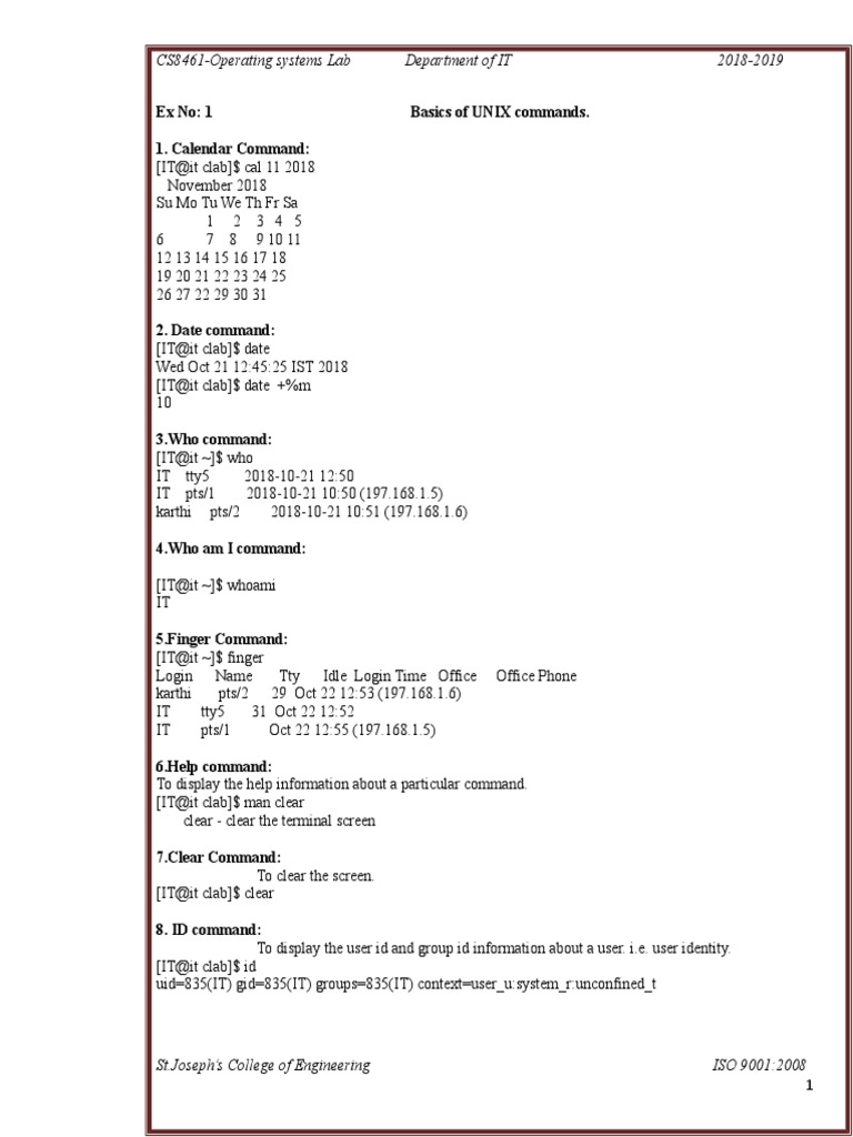 CS6481 OS Lab Manua 2018-19 | PDF | Text File | Filename