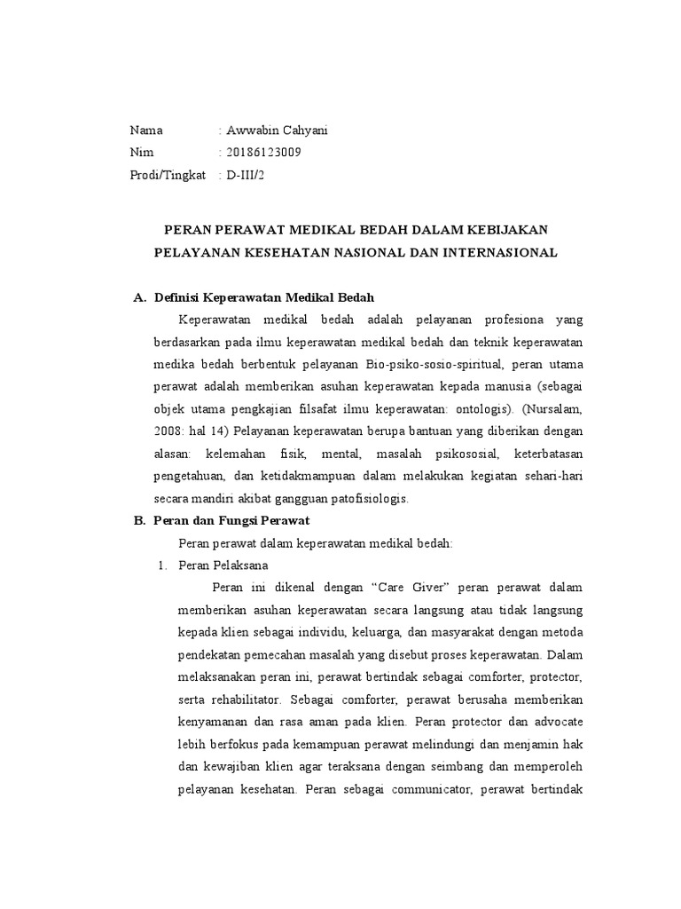 Peran Perawat Medikal Bedah Dalam Kebijakan Pelayanan Kesehatan ...