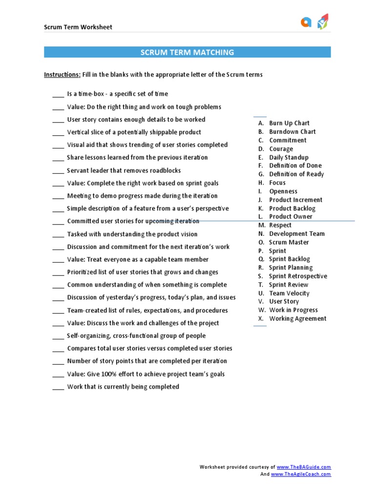 Scrum Term Worksheet Pdf Scrum Software Development Computing 3399
