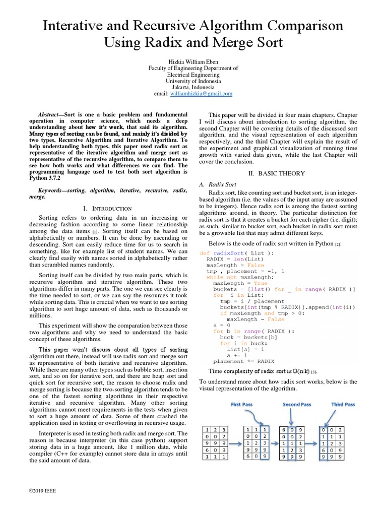 Iterative And Recursive Algorithm Comparison Using Radix And Merge Sort Pdf Central 2893