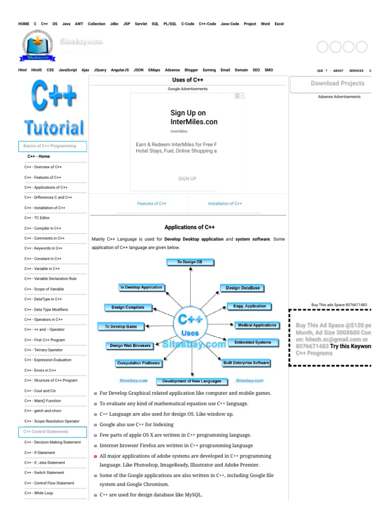 Applications of C++ - Uses of C++ - C++ Tutorial | PDF | C++ | Subroutine
