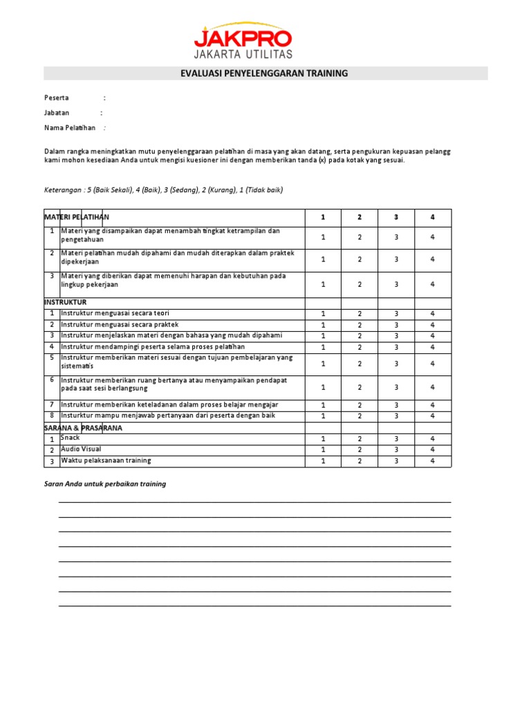 Evaluasi Pelatihan dan Kuesioner Peserta | PDF