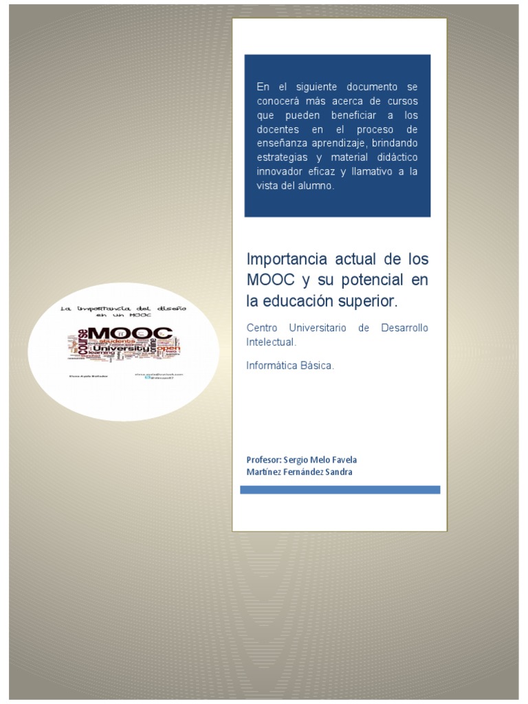 Importancia Actual de Los MOOC y Su Potencial en La Educación Superior. | PDF | Curso abierto ...