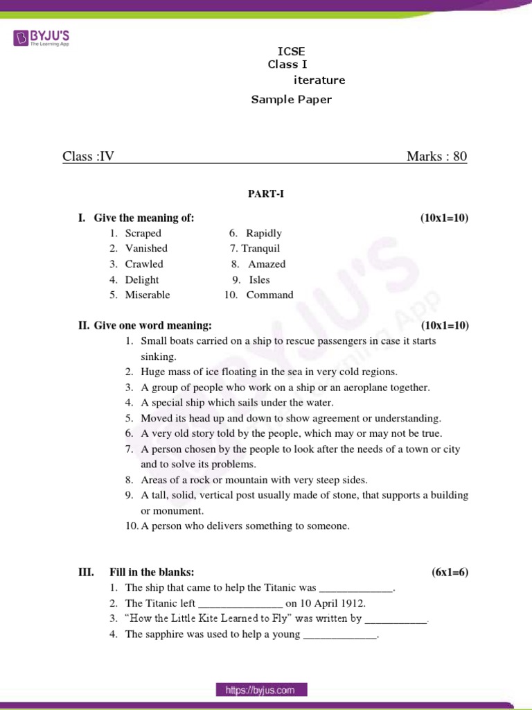 ICSE Class 4 English Question Paper | PDF | Rms Titanic | Transport