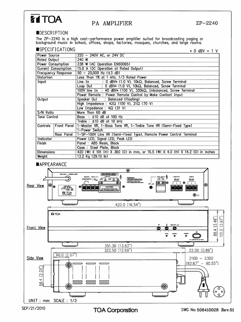 5436 ZP 2240 Power Amplifier Specification | PDF