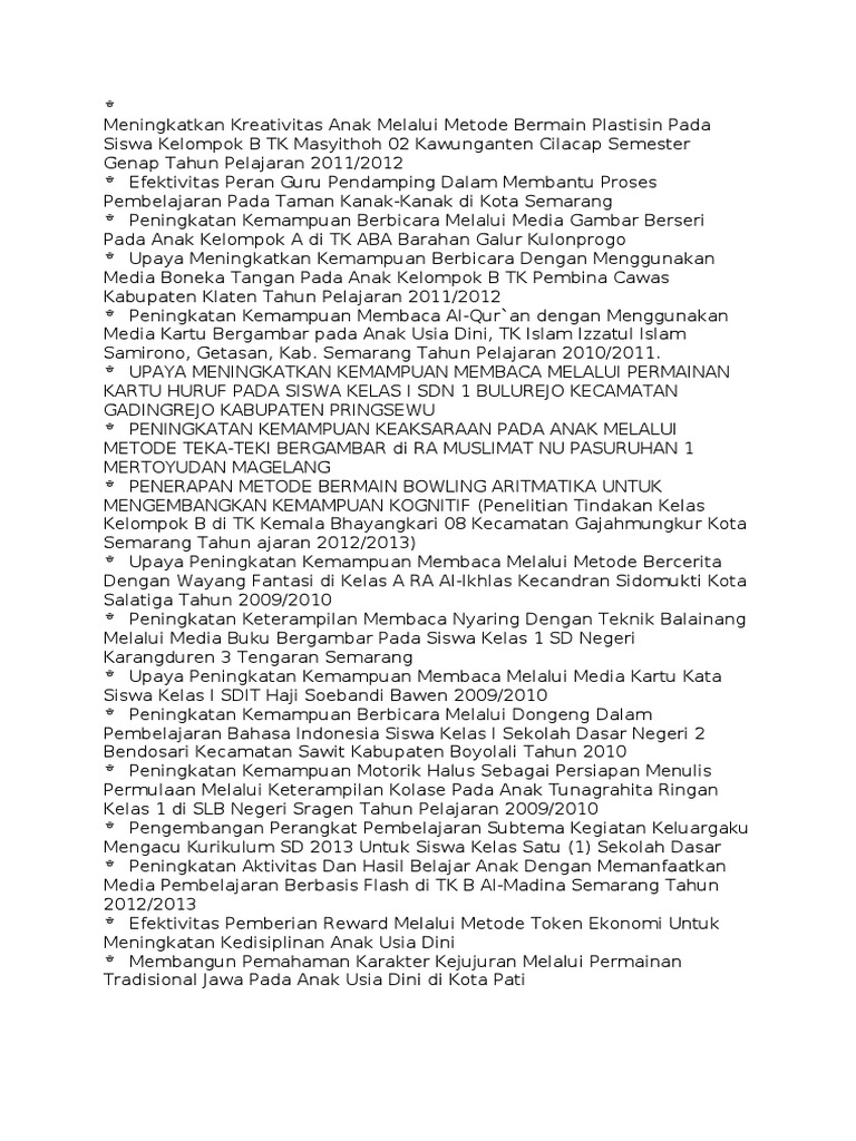 Contoh Judul PTK Paud | PDF