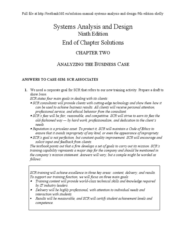 Solution Manual Systems Analysis and Design 9th Edition Shelly | PDF ...