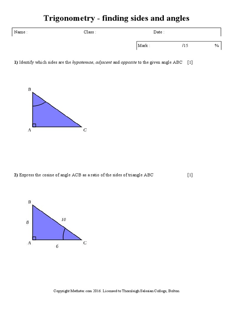 Trigonometry - Finding Sides and Angles - 2 | PDF | Triangle | Trigonometry