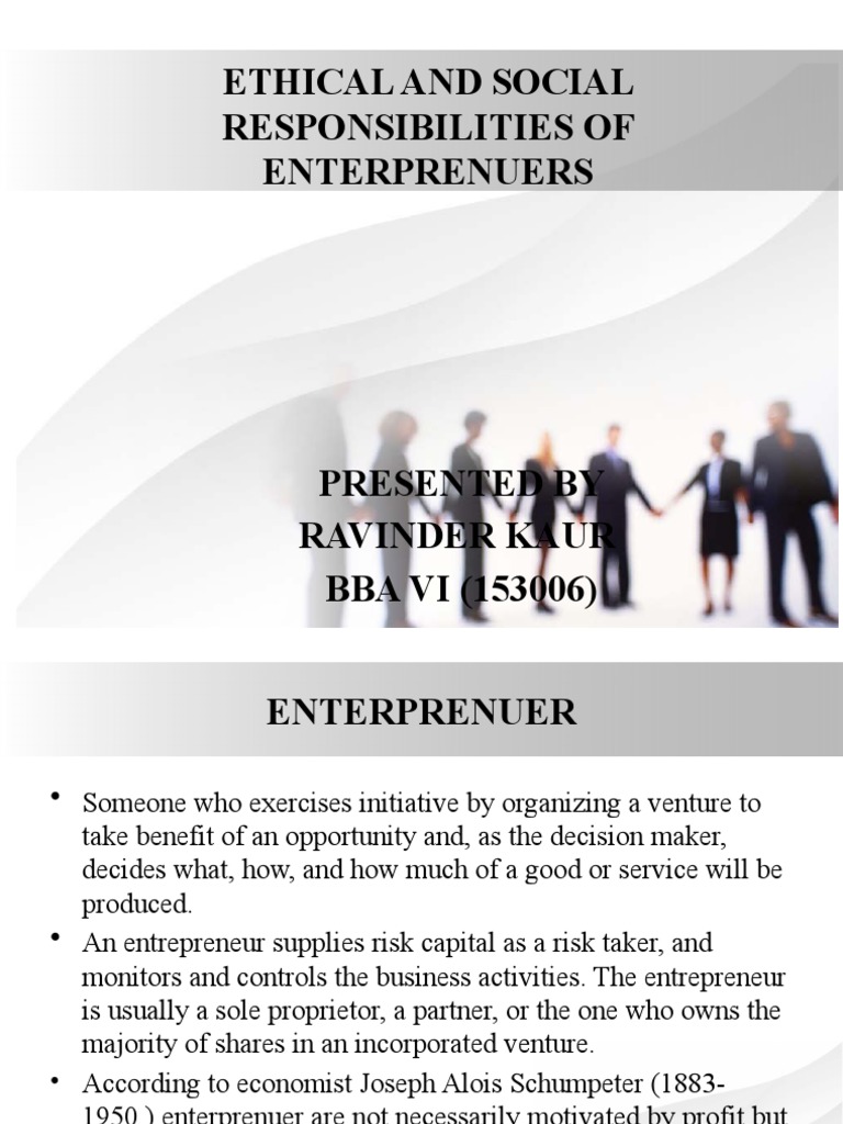 Ethical Responsibilities of Entrepreneurs | PDF | Entrepreneurship ...