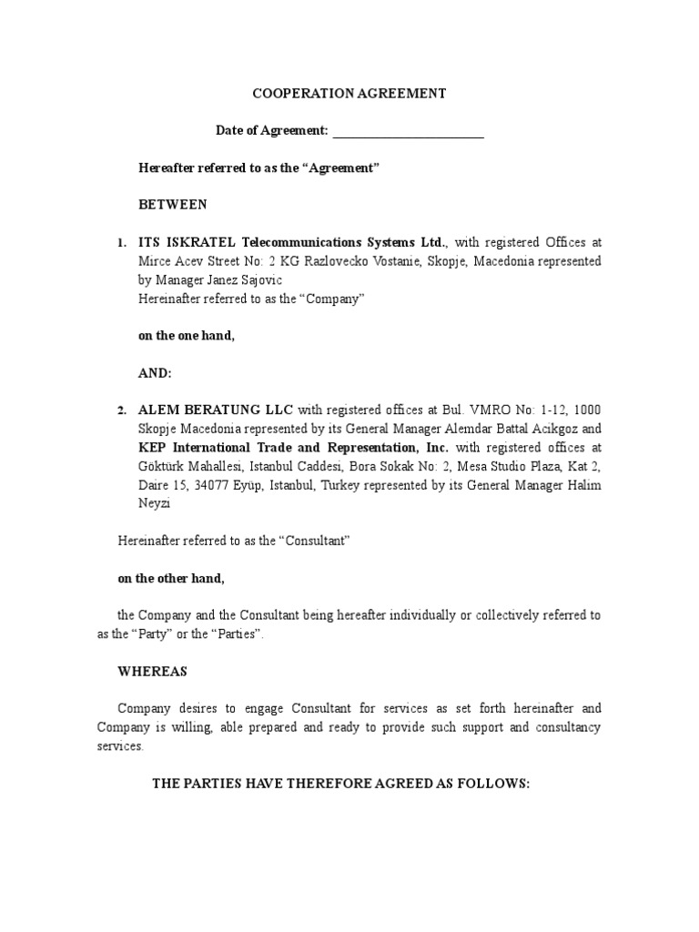 Iskratel Cooperation Agreement Details | PDF | Fee | Civil Law (Legal ...
