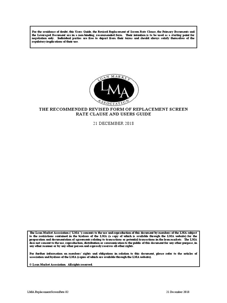 LMA Recommended Revised Form of Replacement Screen Rate Clause and ...