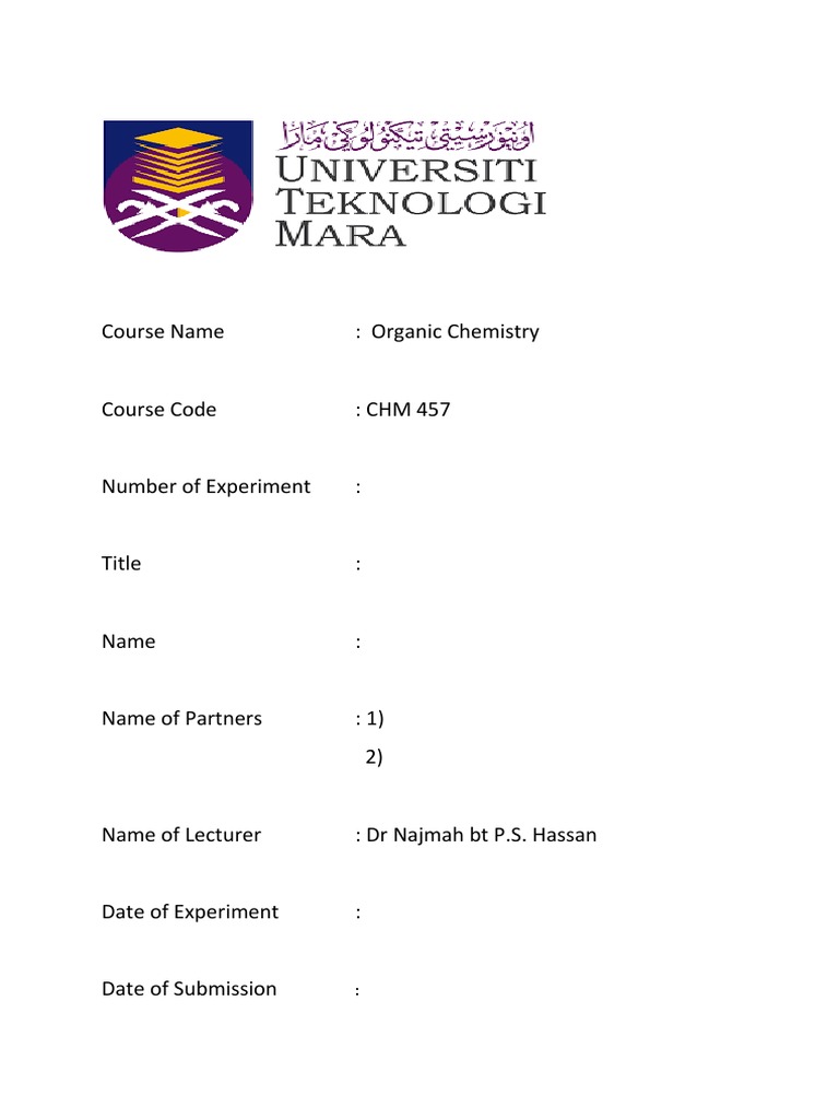 Cover Page Lab Report CHM 457 | PDF